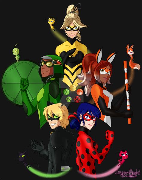 Miraculous Ladybug Team And Kwamis By Dragonanalei On Deviantart
