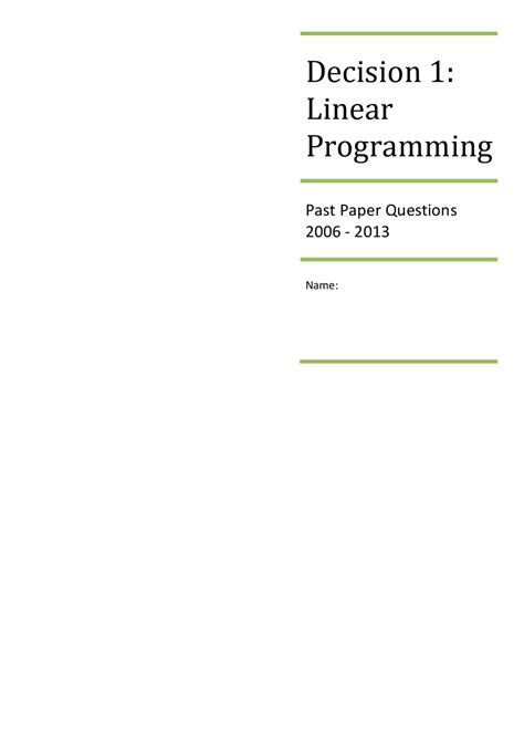 Decision 1 Linear Programming Exams Mathematics Docsity