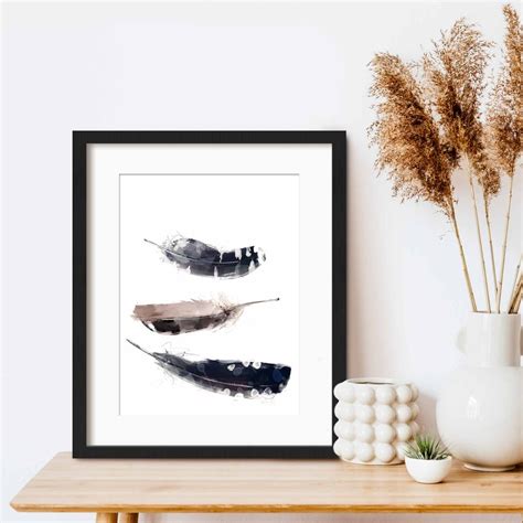 Modern Feather Boho Wall Art Print Minimalist Blue Pink Etsy