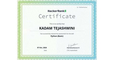 Tejashwini Kadam On Linkedin Hackerrank Skill Certificate