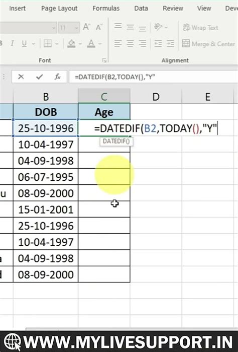 Smart Way To Calculate Age From Dob In Excel🎯📊short Shorts Shortvideo Video Excel Tips