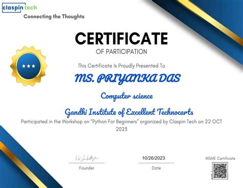 Completed Python For Beginners Workshop By Claspin Tech Priyanka Das