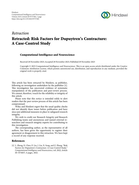 Pdf Retracted Risk Factors For Dupuytrens Contracture A Case