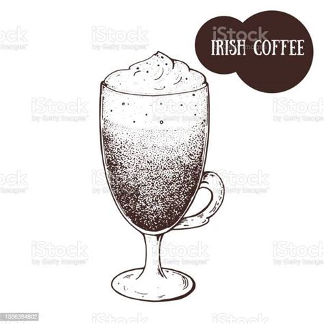 아일랜드 커피 컵 스케치 손으로 그린 그림 새겨진 벡터 그림입니다 아일랜드 커피 잔 0명에 대한 스톡 벡터 아트 및 기타 이미지