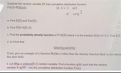 solved suppose the random variable xx has cumulative