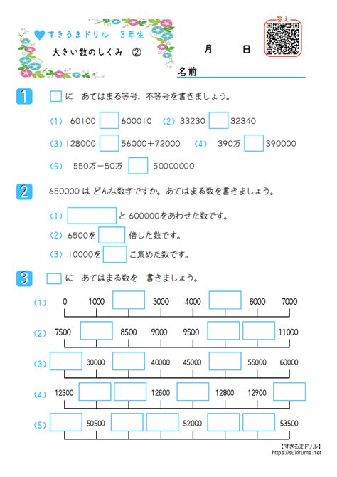 【すきるまドリル】 小学3年生 算数 「大きい数のしくみ」 無料学習プリント すきるまドリル｜幼児・小学生の無料学習プリント