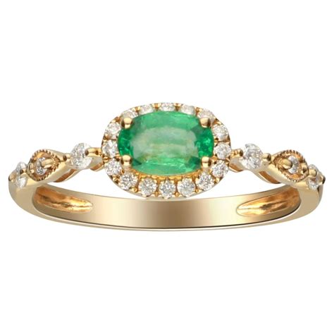 Classic Emerald 14k Yellow Gold Oval Cut With Round Cut Diamond Accents