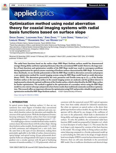Optimization Method Using Nodal Aberration Theory For Coaxial Imaging Systems With Radial Basis