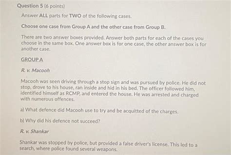 Solved Question 5 6 Points Answer All Parts For Two Of The