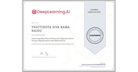 Siva Rama Naidu Thattikota On Linkedin Completion Certificate For Improving Deep Neural