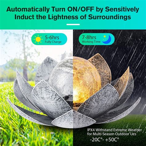 Huaxu Solar Lights Outdoor Garden Crackle Globe Glass Lotus Decoration