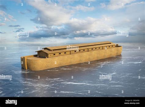 Noahs Ark Drifts In The Waters Of The Global Flood 3d Rendering
