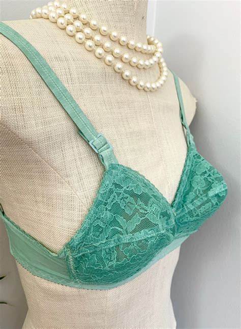 Annette Vintage Lace Bullet Bra Hand Dyed Teal Green Figurette Cone