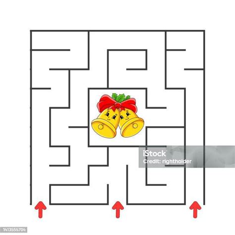 정사각형 미로 아이들을위한 게임 아이들을위한 퍼즐 만화 캐릭터 미로 수수께끼 색상 벡터 그림입니다 올바른 경로를 찾습니다 논리적 공간적 사고의 발전 미로찾기에 대한 스톡
