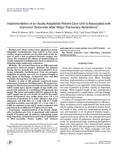 Pdf Implementation Of An Acuity Adaptable Patient Care Unit Is