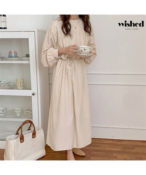 라운드넥 셔링 허리 끈 소프트 롱 원피스 Wiacop013