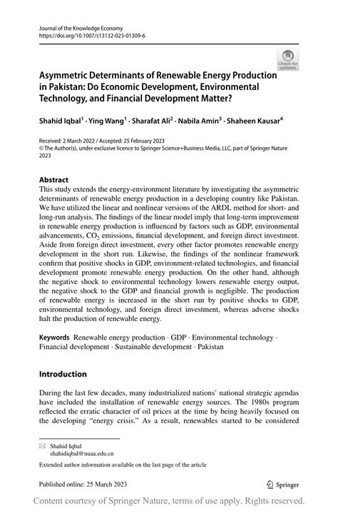 Asymmetric Determinants Of Renewable Energy Production In Pakistan Do Economic Development