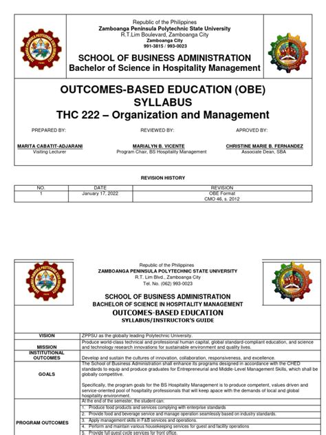 Syllabus Organizationandmanagement Pdf Decision Making