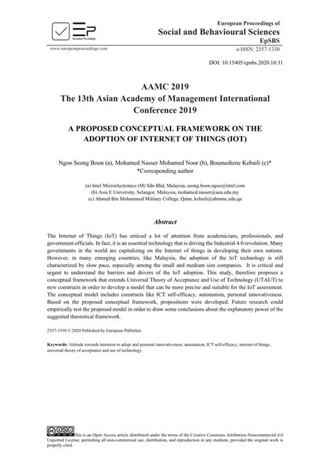 Pdf A Proposed Conceptual Framework On The Adoption Of Internet Of Things Iot