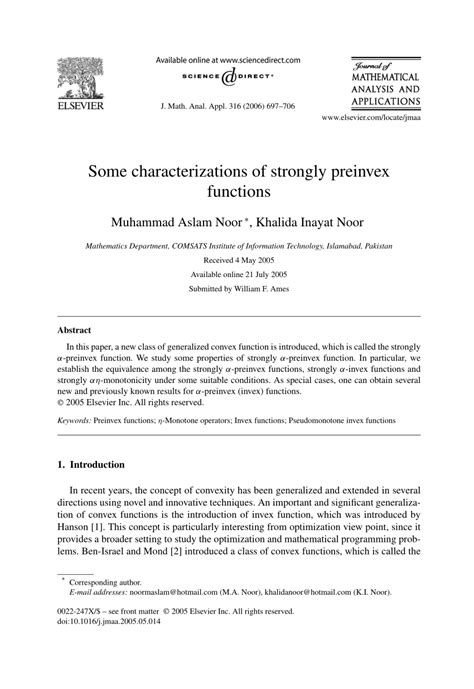 Pdf Some Characterizations Of Strongly Preinvex Functions