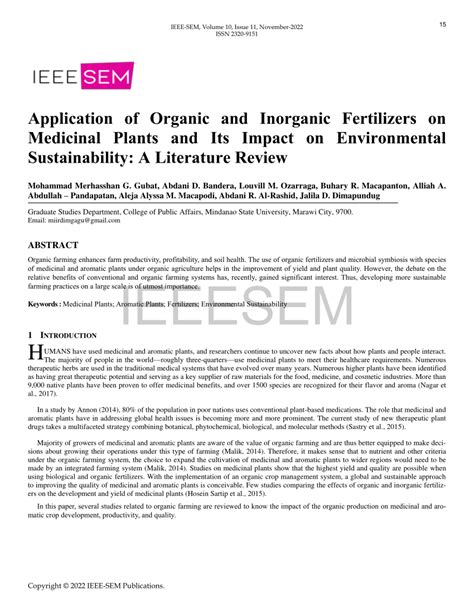 Pdf Application Of Organic And Inorganic Fertilizers On Medicinal Plants And Its Impact On