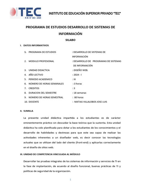silabus diseño web pdf script java modelo de objeto de documento
