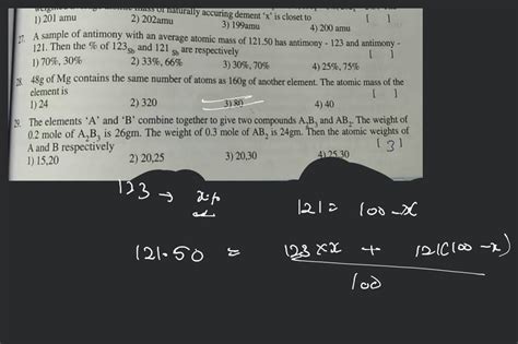 A Sample Of Antimony With An Average Atomic Mass Of 12150 Has Antimony