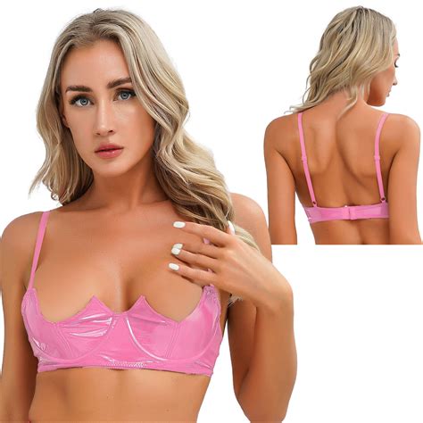 Womens Sexy Patent Leather Bra Underwired Push Up Bustier Wetlook