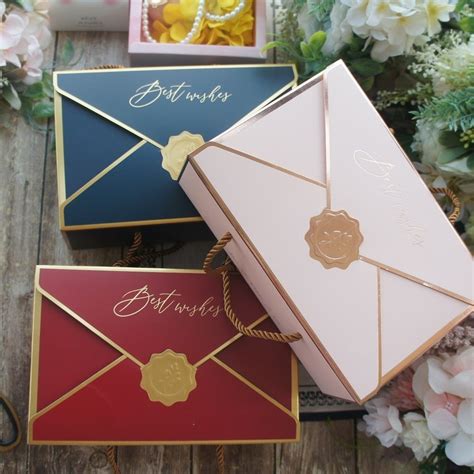 215148cm 10pcs Gold Red Blue Best Wish Envelop Paper Box With Handle