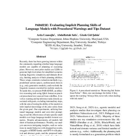 Paradise Evaluating Implicit Planning Skills Of Language Models With Procedural Warnings And