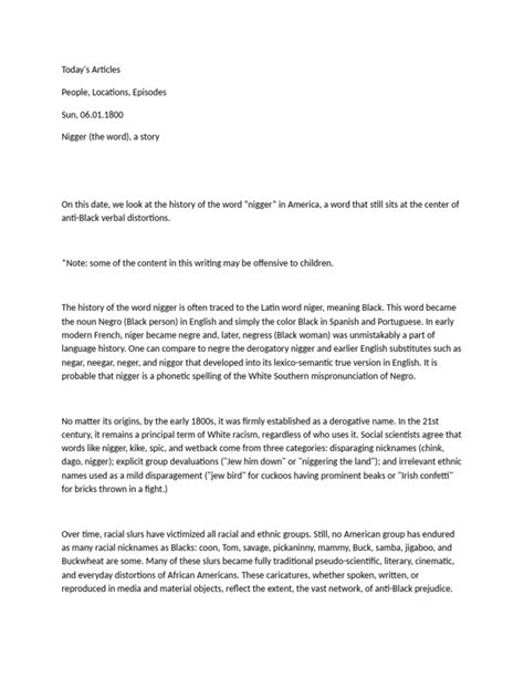 Nigger The Word A Story Pdf Racism Discrimination And Race Relations