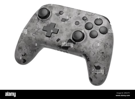 Realistic Video Game Joystick With Black Marble Texture On White