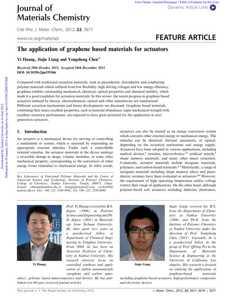 PDF The Application Of Graphene Based Materials For Actuators