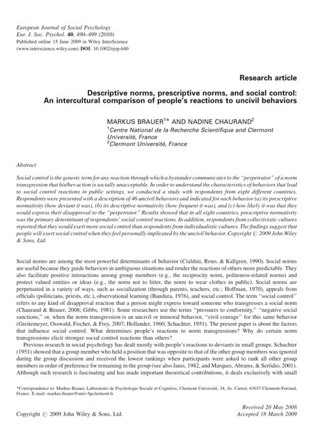 Pdf Descriptive Norms Prescriptive Norms And Social Control An