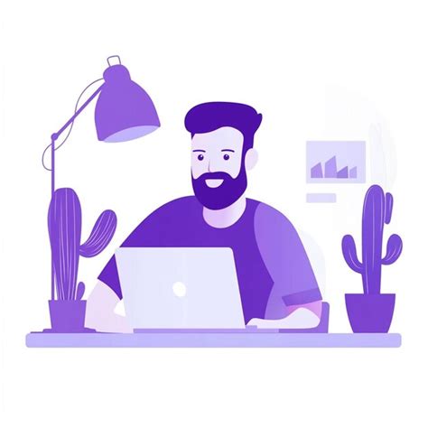 Bearded Man Working On Laptop Premium Ai Generated Vector