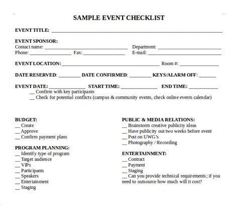 FREE Sample Event Checklist Templates In Excel MS Word PDF