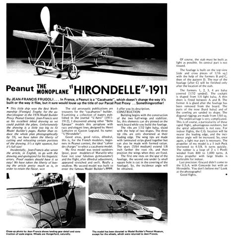 Peanut Scale Model Airplane Plans Ff 1911 Hirondelle Monoplane 13