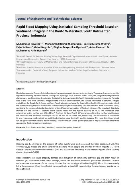 Pdf Rapid Flood Mapping Using Statistical Sampling Threshold Based On Sentinel 1 Imagery In
