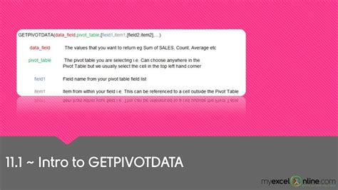 111 ~ Intro To Excel Pivot Table Getpivotdata Formula Excel Formula