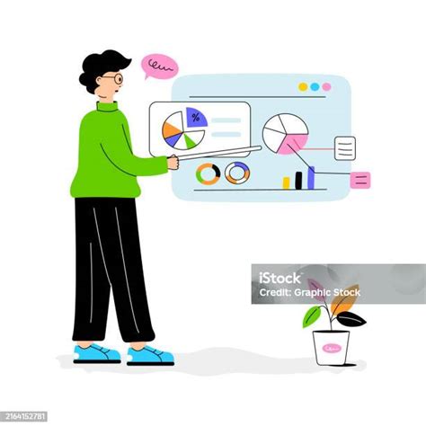 비즈니스 프레젠테이션의 놀라운 평면 그림을 얻으십시오 그래프에 대한 스톡 벡터 아트 및 기타 이미지 그래프 남자 남자
