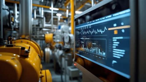 Computer Showing Production Data And Statistics In Modern Industrial Factory Stock Image Image