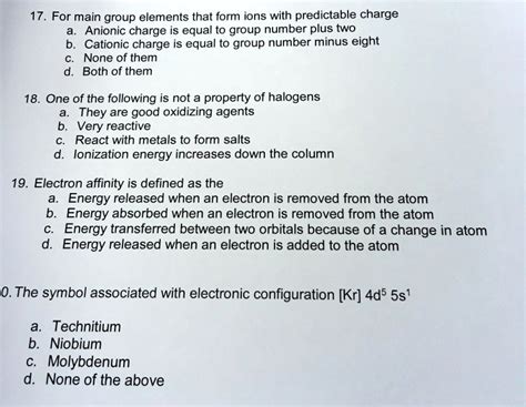 solved 17 for main group elements that form ions with predictable