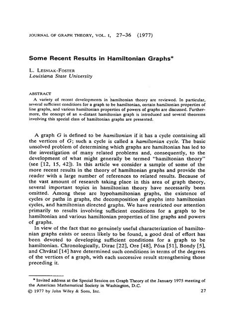 Some Recent Results In Hamiltonian Graph Pdf Computational