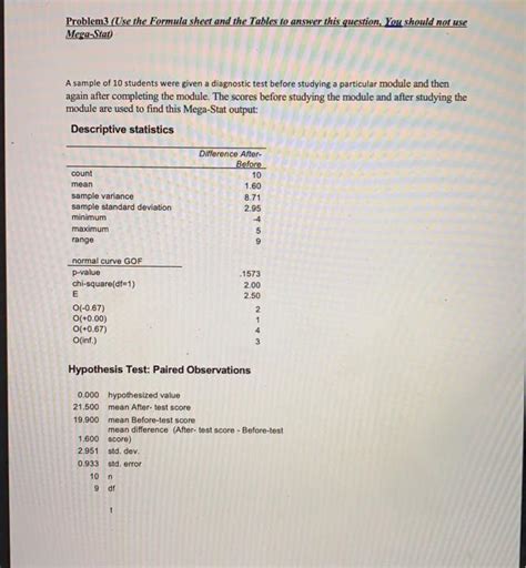 Solved Problem3 Use The Formula Sheet And The Tables To