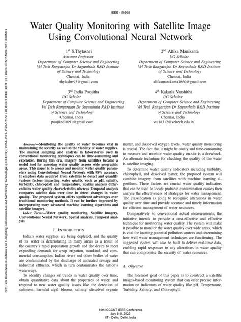 Water Quality Monitoring With Satellite Image Using Convolutional Neural Network Pdf Water