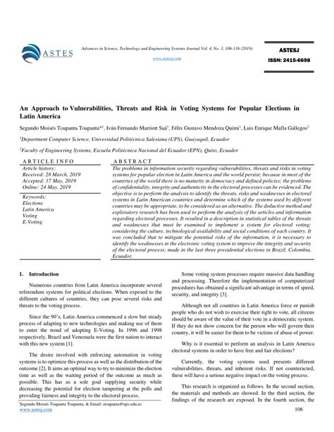 Pdf An Approach To Vulnerabilities Threats And Risk In Voting