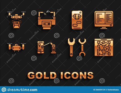 Set Industrial Machine Robotic Robot Arm Hand Computer Monitor Screen Global Technology Social