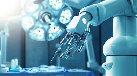 Closeup Of A Robotic Surgery Arm Performing Precise Movements With Sterile Medical Instruments