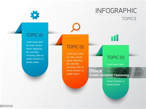 3 주제 또는 단계는 색상 그래픽 인포그래픽 요소를 처리합니다 비즈니스 시각화 인포그래픽 0명에 대한 스톡 벡터 아트 및 기타