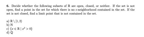 solved 6 decide whether the following subsets of r are